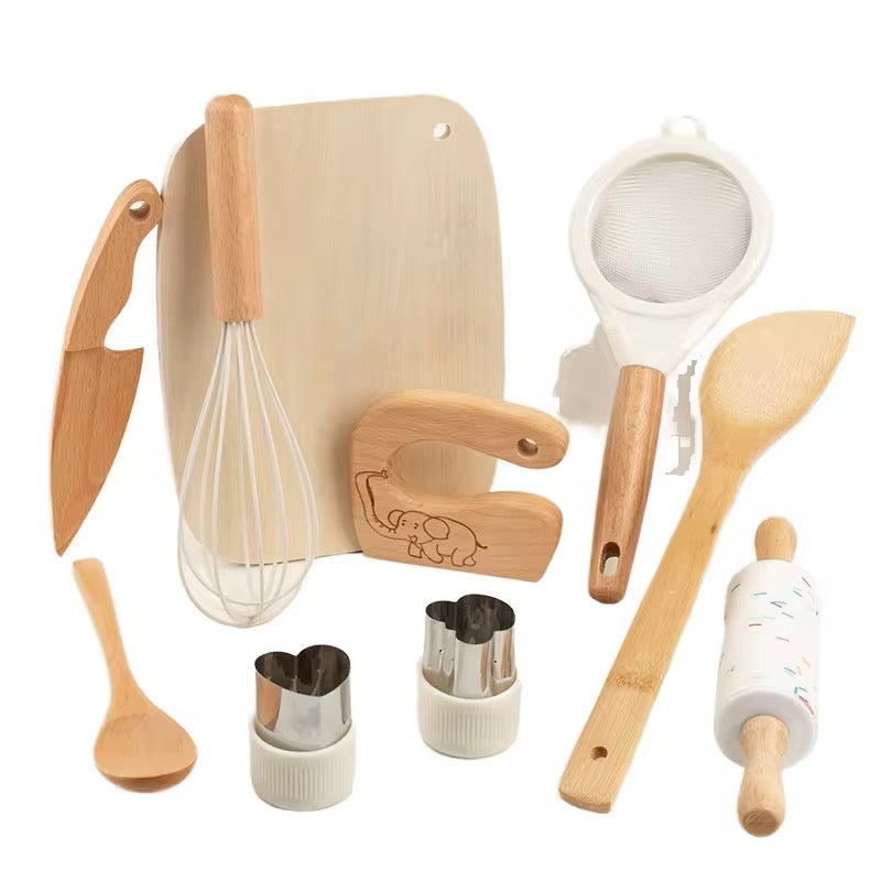 Eduspark Little Chef Cooking Set – 10 Pc Real Wooden Kitchen Tools for ...
