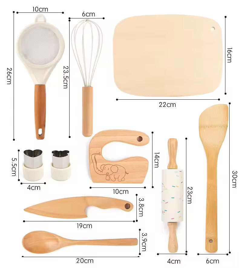 Eduspark Little Chef Cooking Set – 10 Pc Real Wooden Kitchen Tools for ...