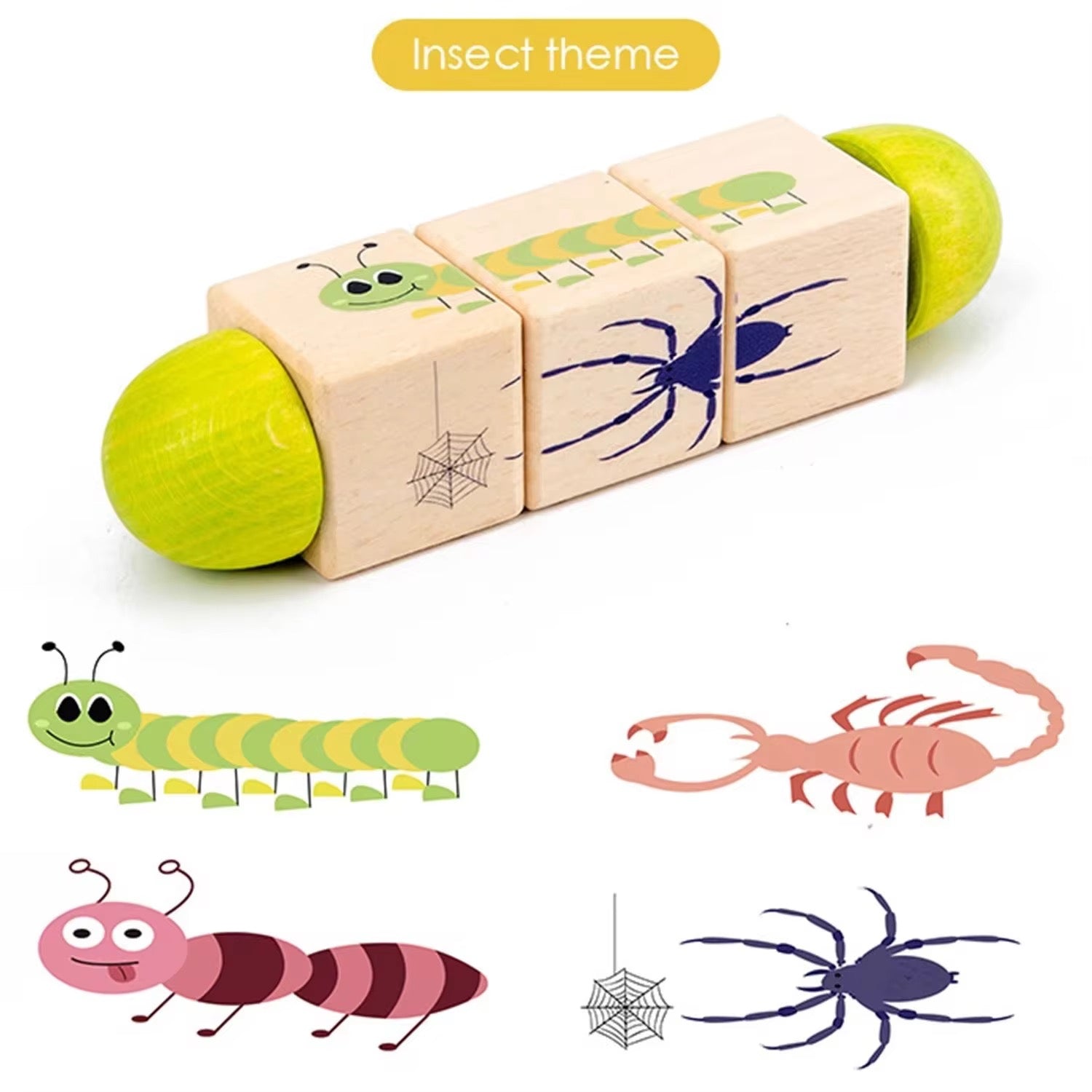 Wooden Picture Block Roller Toy for Toddlers | 4 Theme Variants – Inse ...